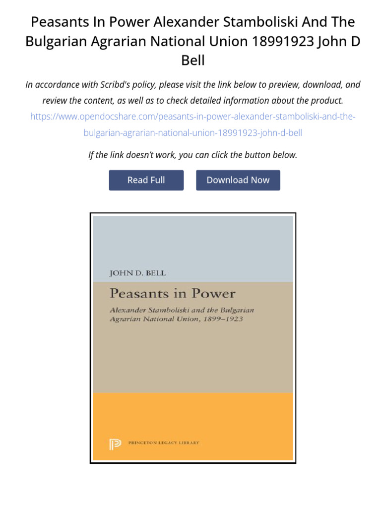 Peasants In Power Alexander Stamboliski And The Bulgarian Agrarian ...