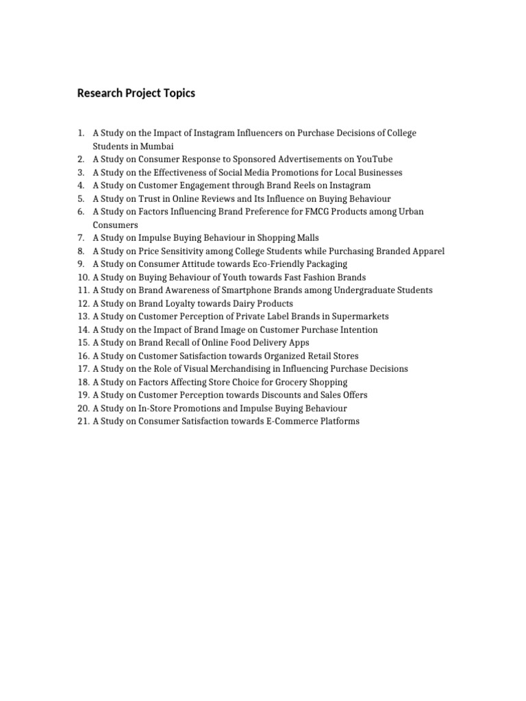 TYBMS Marketing Primary Research Topics | PDF