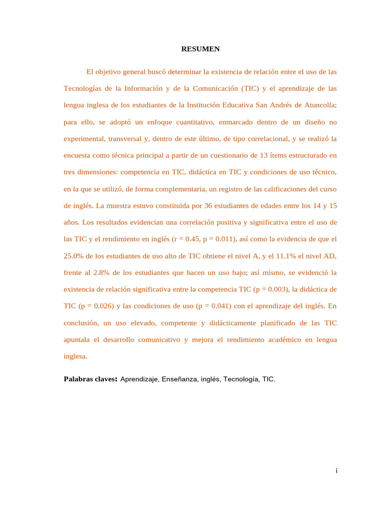TESIS LAS TIC´S Y EL APRENDIZAJE DEL AREA DE INGLÉS EN LA IES SAN ...