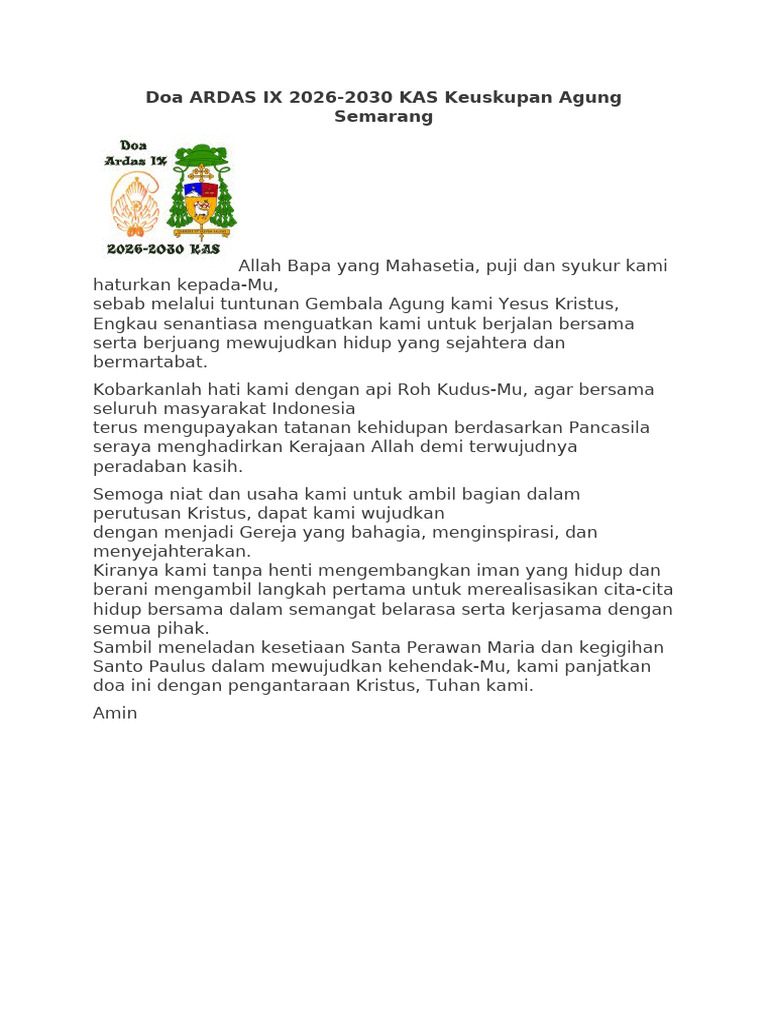 Doa ARDAS IX KAS Semarang 2026-2030 | PDF