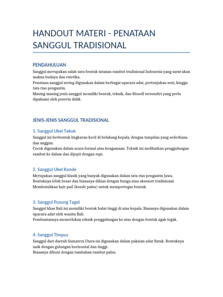 Panduan Penataan Sanggul Tradisional | PDF