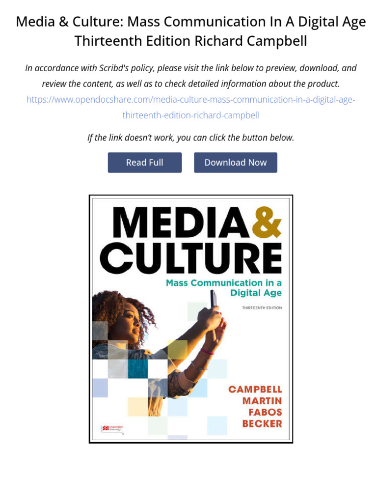 Media & Culture: Mass Communication in a Digital Age Thirteenth Edition ...
