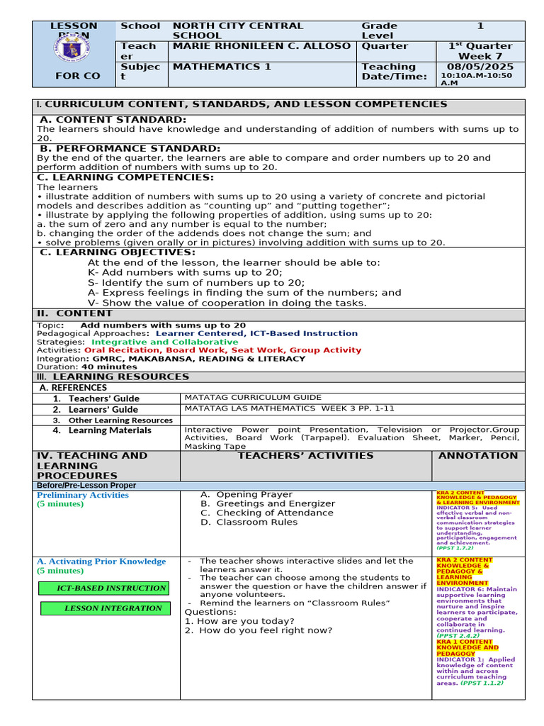 LEEN-Q1_LESSON-PLAN_COT_MATH_WK7 (1) | PDF | Learning | Pedagogy