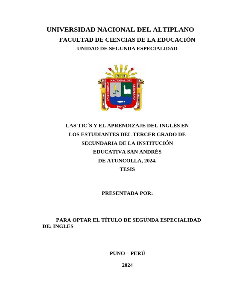 TESIS LAS TIC´S Y EL APRENDIZAJE DEL AREA DE INGLÉS EN LA IES SAN ...