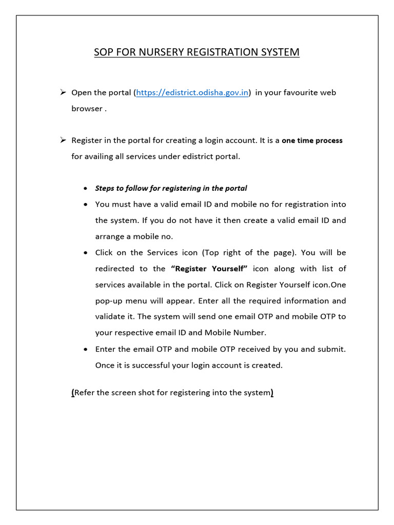 Nursery Registration SOP Guide | PDF