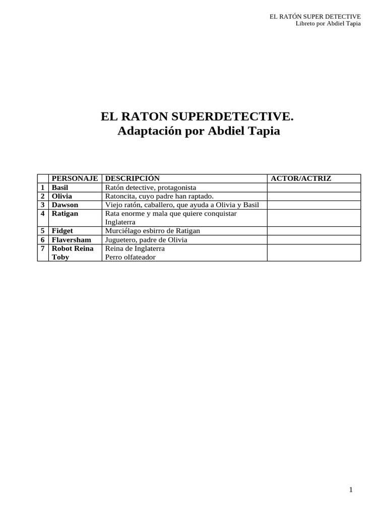 EL RATON SUPERDETECTIVE - Libreto ABDIEL TAPIA - 12 diciembre 2019 | PDF
