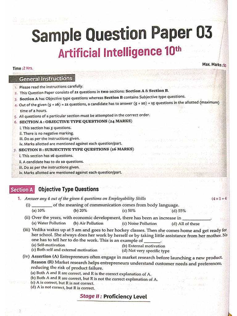 Class 10 AI Sample Papers 3 | PDF