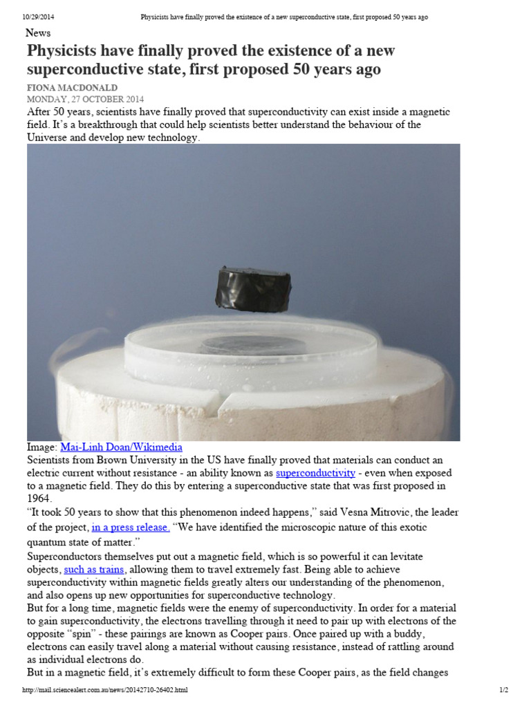 New Superconductive State Discovered | PDF | Superconductivity | Electron