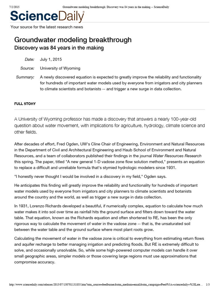 Groundwater Modeling Breakthrough_ Discovery Was 84 Years in the Making ...