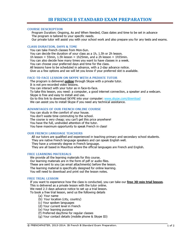 i b French b Standard Exam Preparation | PDF