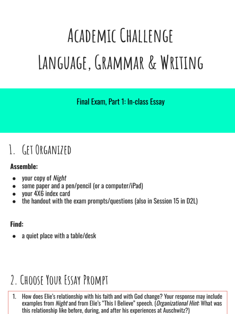 Final Exam Essay Guide for Night | PDF