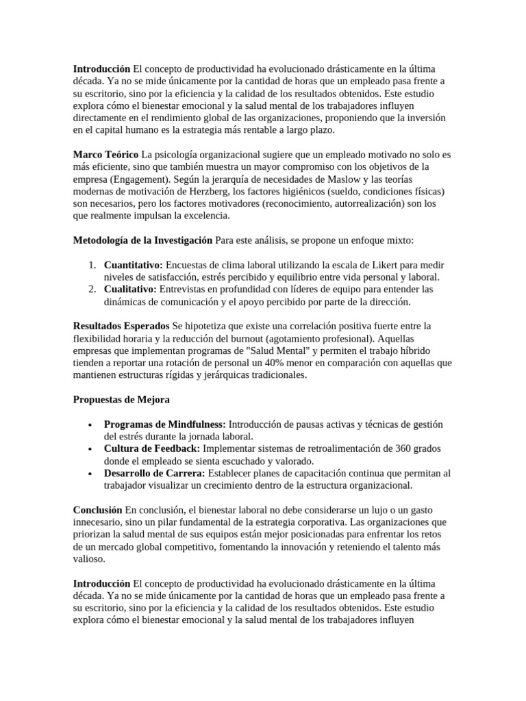 Proyecto Psicologia Organizacional | PDF | Salud mental | Motivacional
