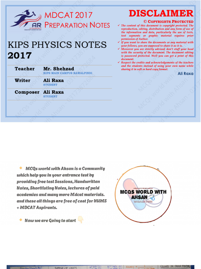 Kips Physics Handwritten Notes - Mcqs World | PDF