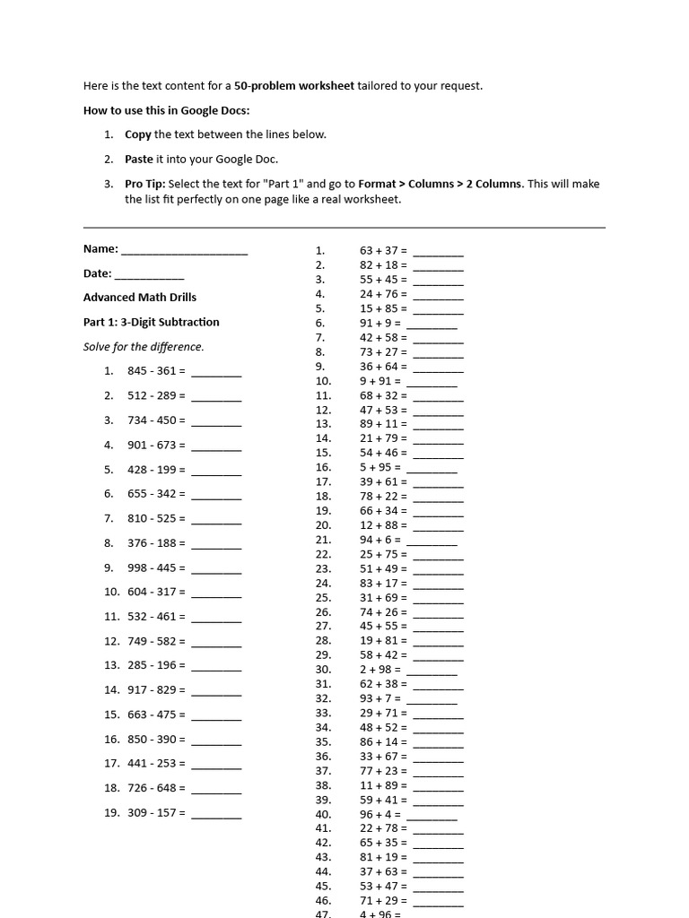 Advanced Math Drills Worksheet | PDF