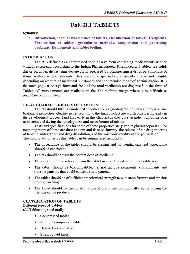 Unit II a Tablets | PDF | Tablet (Pharmacy) | Stomach