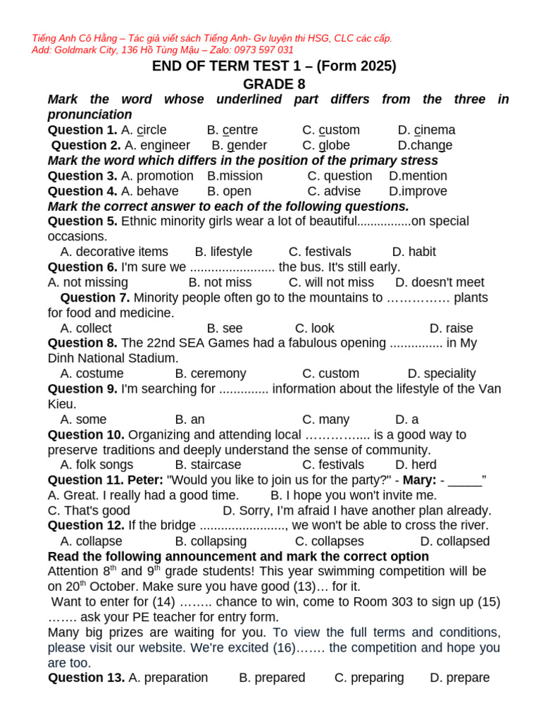 E8. Test 1 + Key | PDF