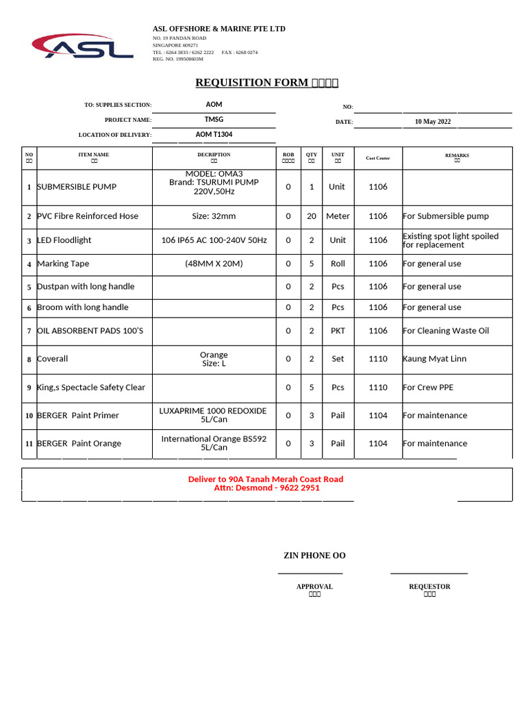 Aom t1304-Requisition Form 2022 | PDF | Manufactured Goods | Equipment