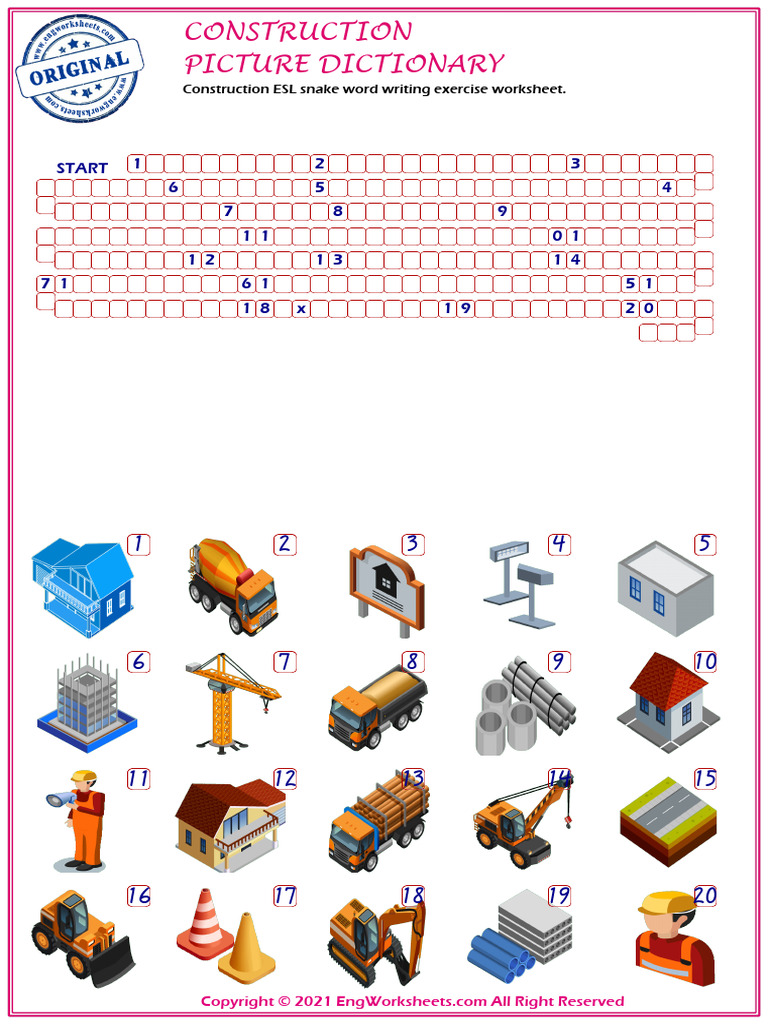 Construction Esl Snake Word Writing Exercise Worksheet 5074 | PDF