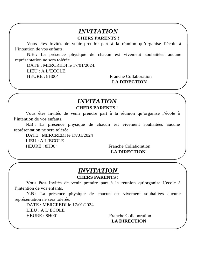 Réunion des parents à l'école - 17/01/2024 | PDF