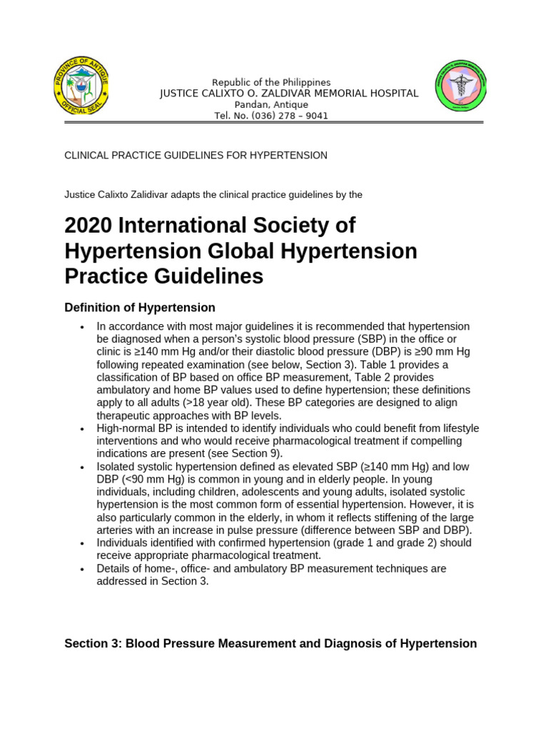 Hypertension Clinical Practice Guidelines | PDF | Hypertension | Blood ...