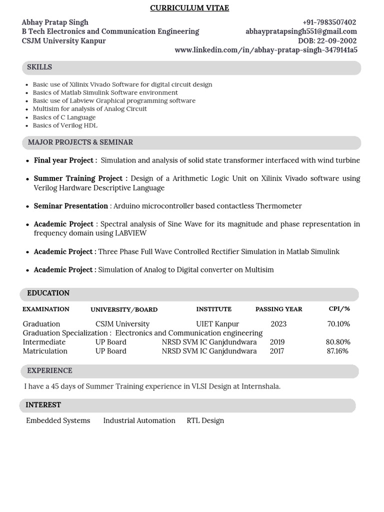 CV Abhay Pratap Singh Electronics | PDF