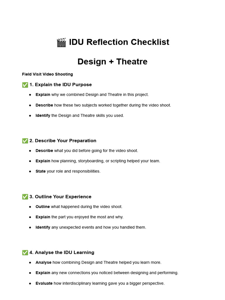 ? IDU Reflection Checklist | PDF
