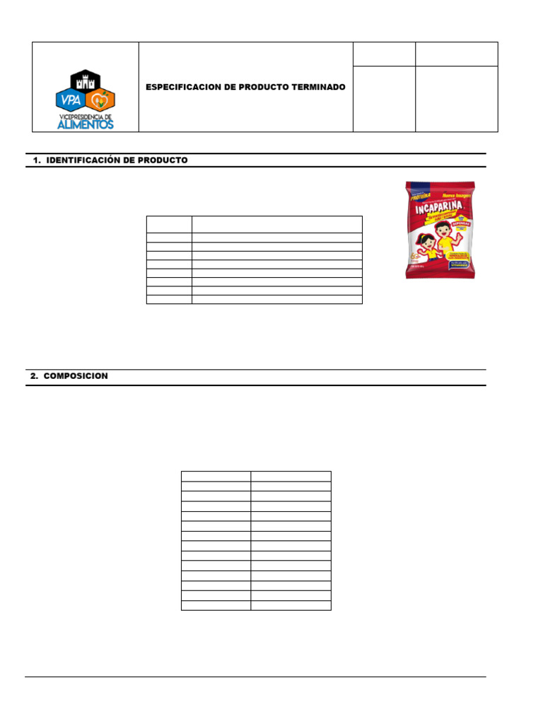Especificación de Incaparina Original | PDF | Vitamina | Nutrición