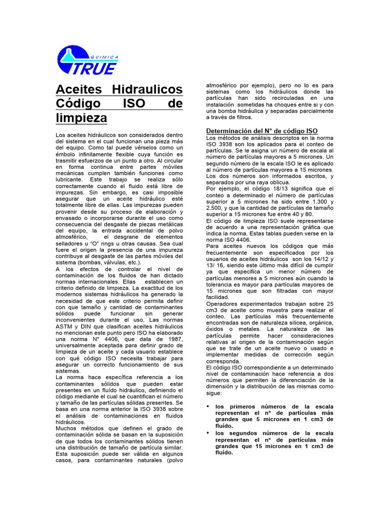 Aceites Hidraulicos-Codigo ISO4406 de Limpieza | PDF | Contaminación ...