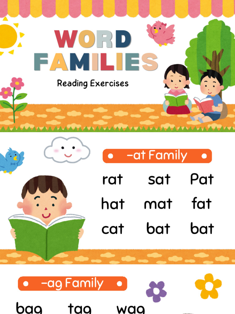 Word Families English Reading Presentation in Orange Green and Blue in ...