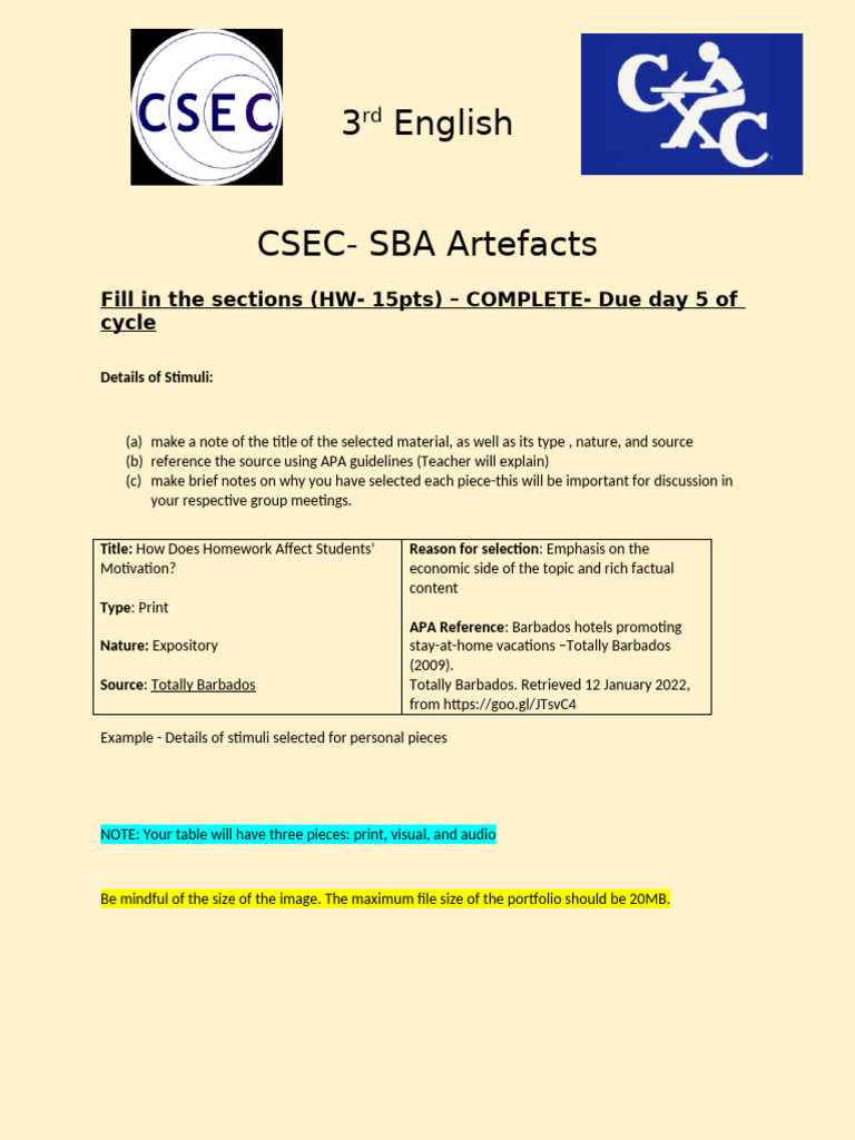 CSEC SBA Artefacts | PDF | Mental Processes | Neuroscience