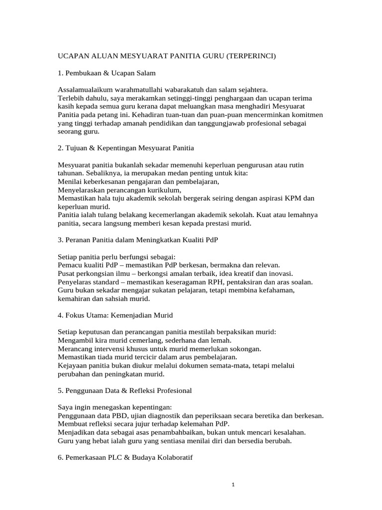 Isu Penting Mesyuarat Panitia Guru | PDF