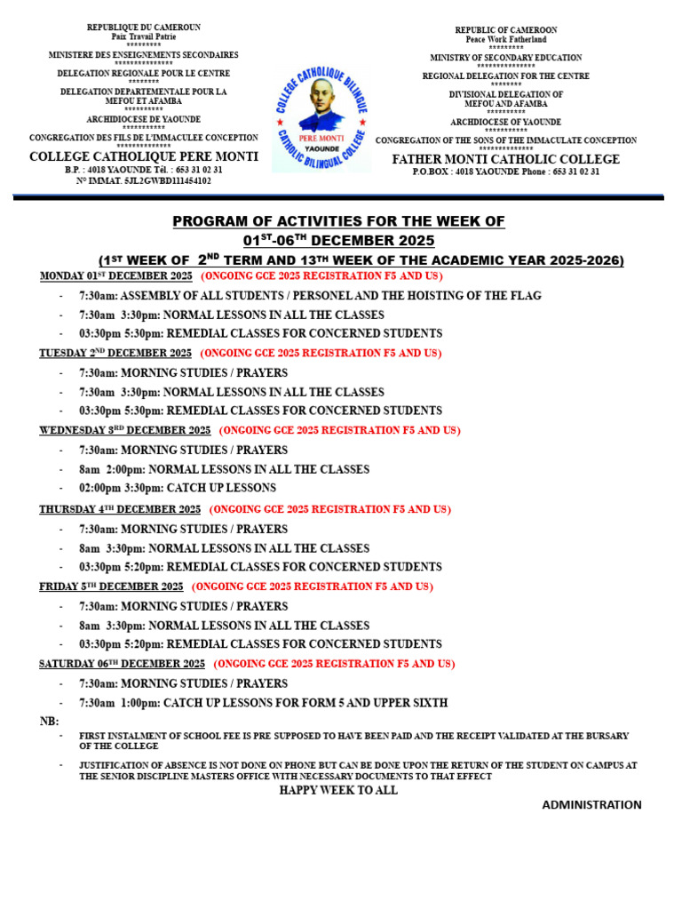 Program of Activities 1st - 6th Dec 2025 - 065911 | PDF