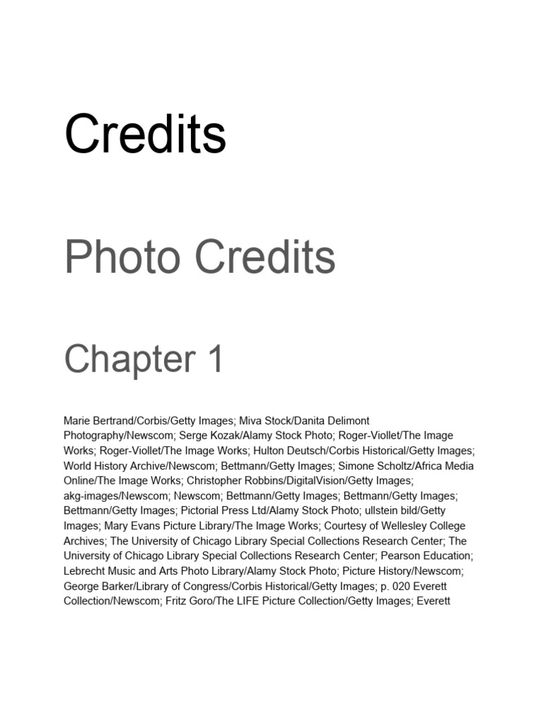 Comprehensive Photo Credits List | PDF | Getty Images