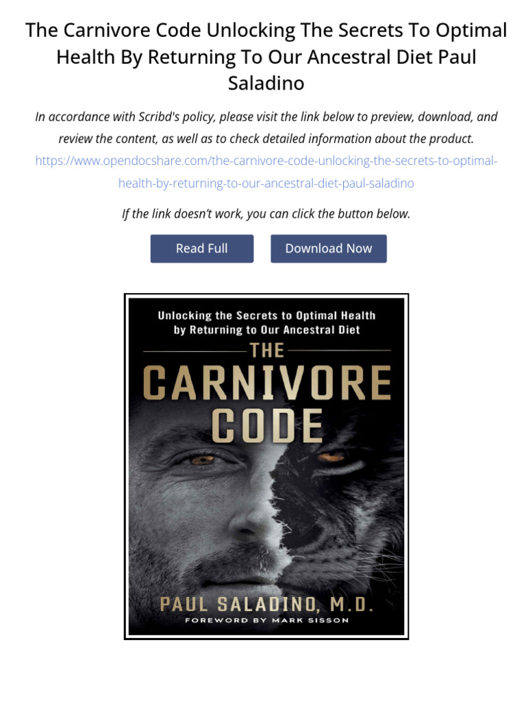 The Carnivore Code Unlocking the Secrets to Optimal Health by Returning ...