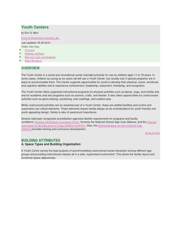 Youth Center Design and Layout Guide | PDF | Lighting | Classroom
