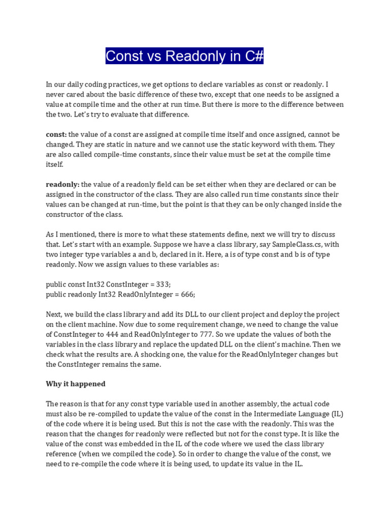 Const vs ReadOnly Best Example | PDF | Library (Computing) | Computer ...