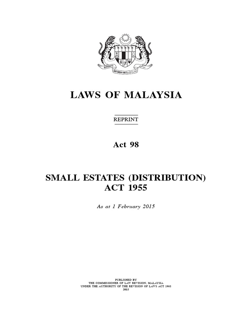 8. Small Estates (Distribution) Act 1955 [Act 98] | PDF | Will And ...