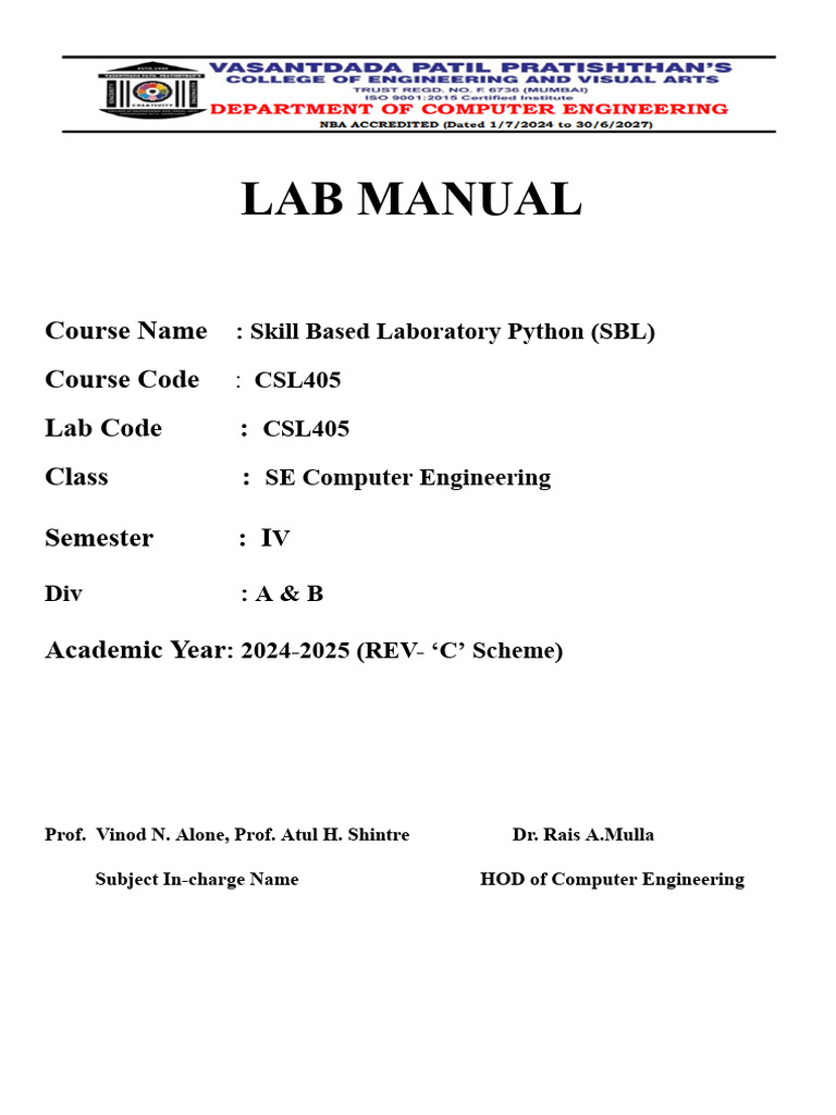 A-S-Lab Manual SBL Python FH2025.Docx (1) | PDF | Class (Computer ...