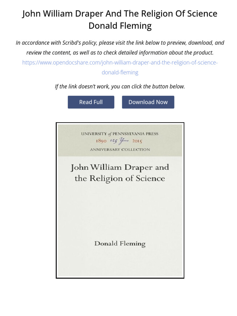 John William Draper and the Religion of Science Donald Fleming | PDF