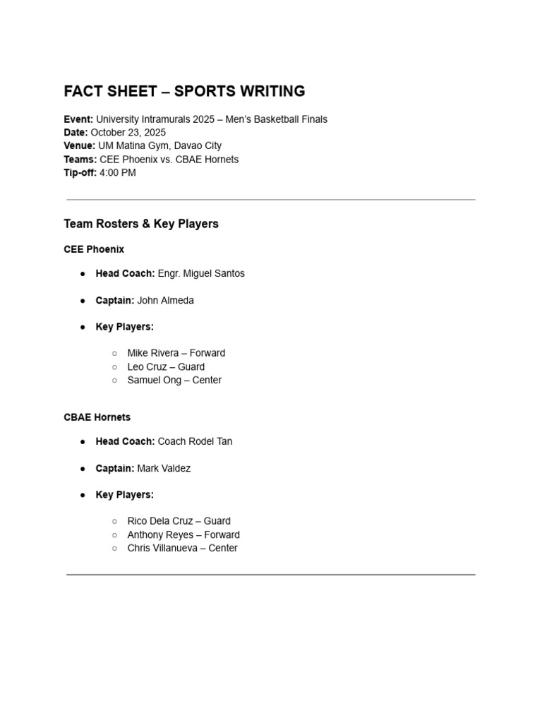 Sports Fact Sheet | PDF | Athletic Sports | Indoor Sports