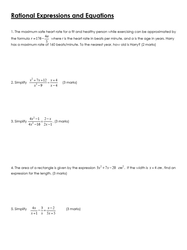 Rational Expressions Test | PDF