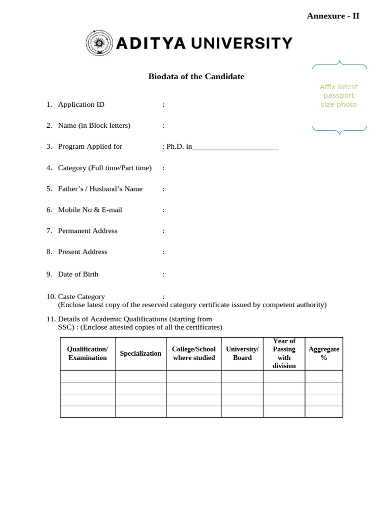 Biodata of the Candidate | PDF