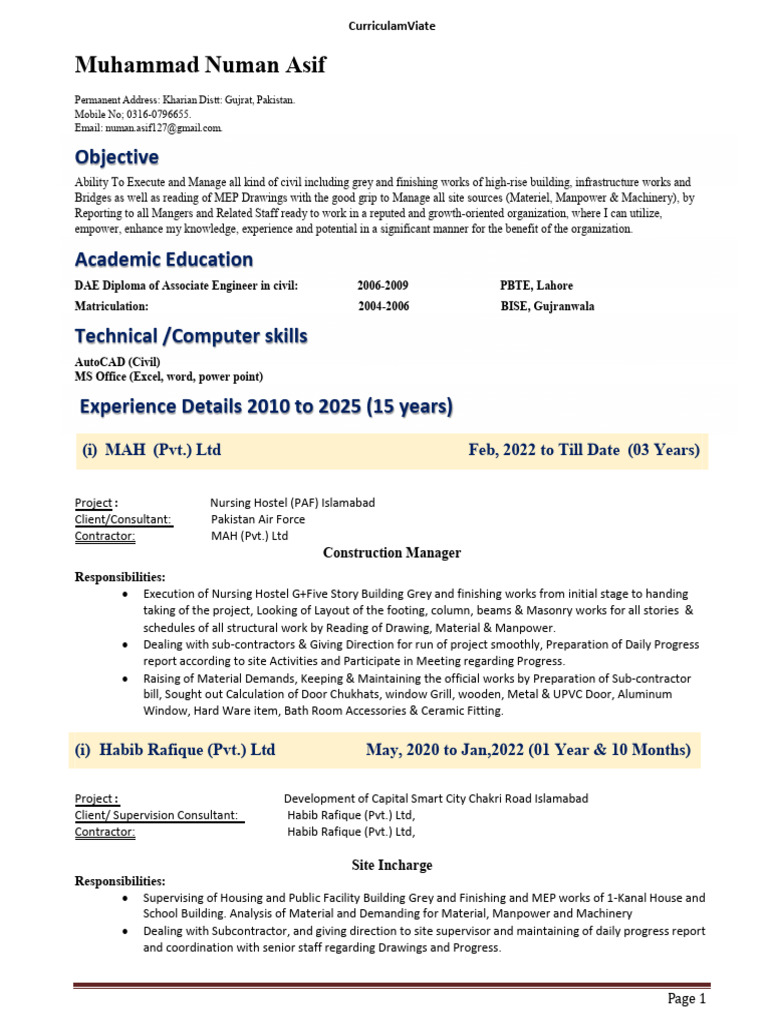 M Numan Asif (CV) | PDF