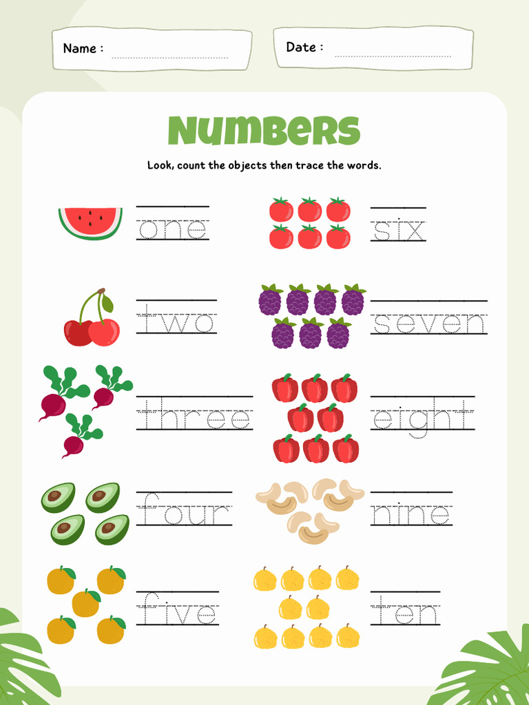 Counting Fruits Worksheet in Colorful Illustrative Style | PDF
