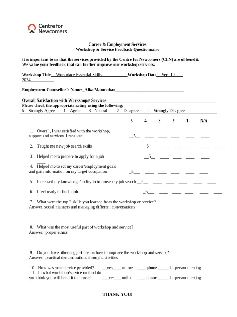 Workshop Feedback for Career Services | PDF