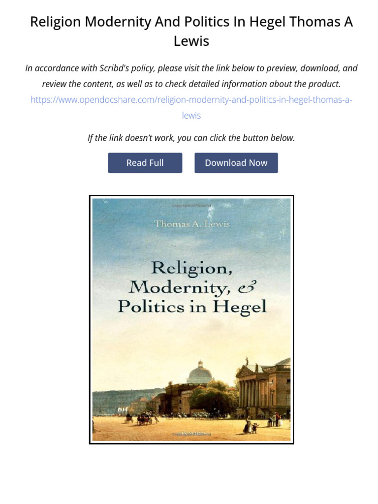 Religion Modernity And Politics In Hegel Thomas A Lewis | PDF | Georg ...