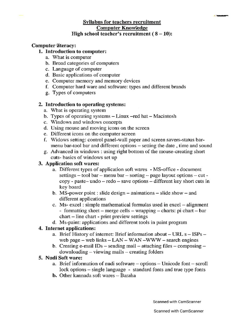 Computer Knowledge Syllabus | PDF