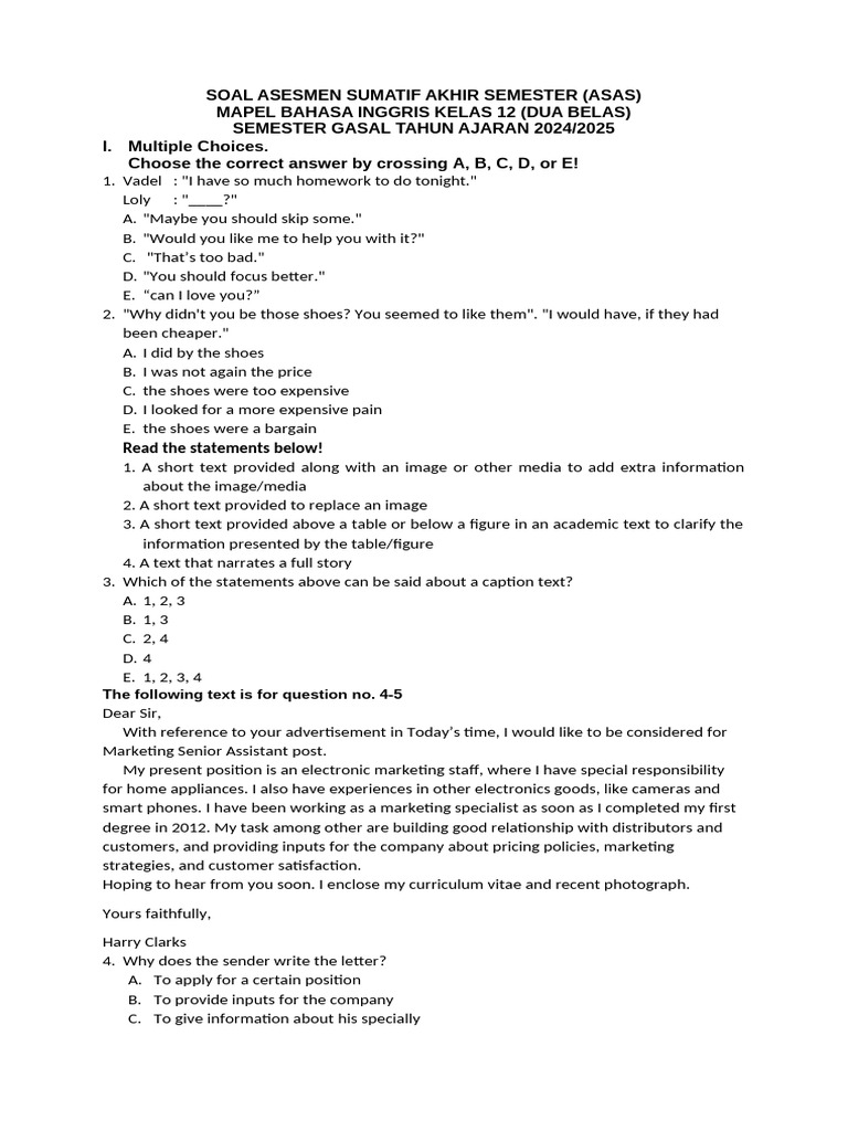 12_soal Asas 2024 | PDF | Infection