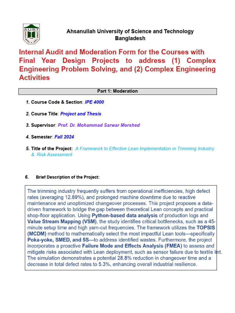 Sample of Moderation Form for AUST IPE thesis | PDF | Engineering
