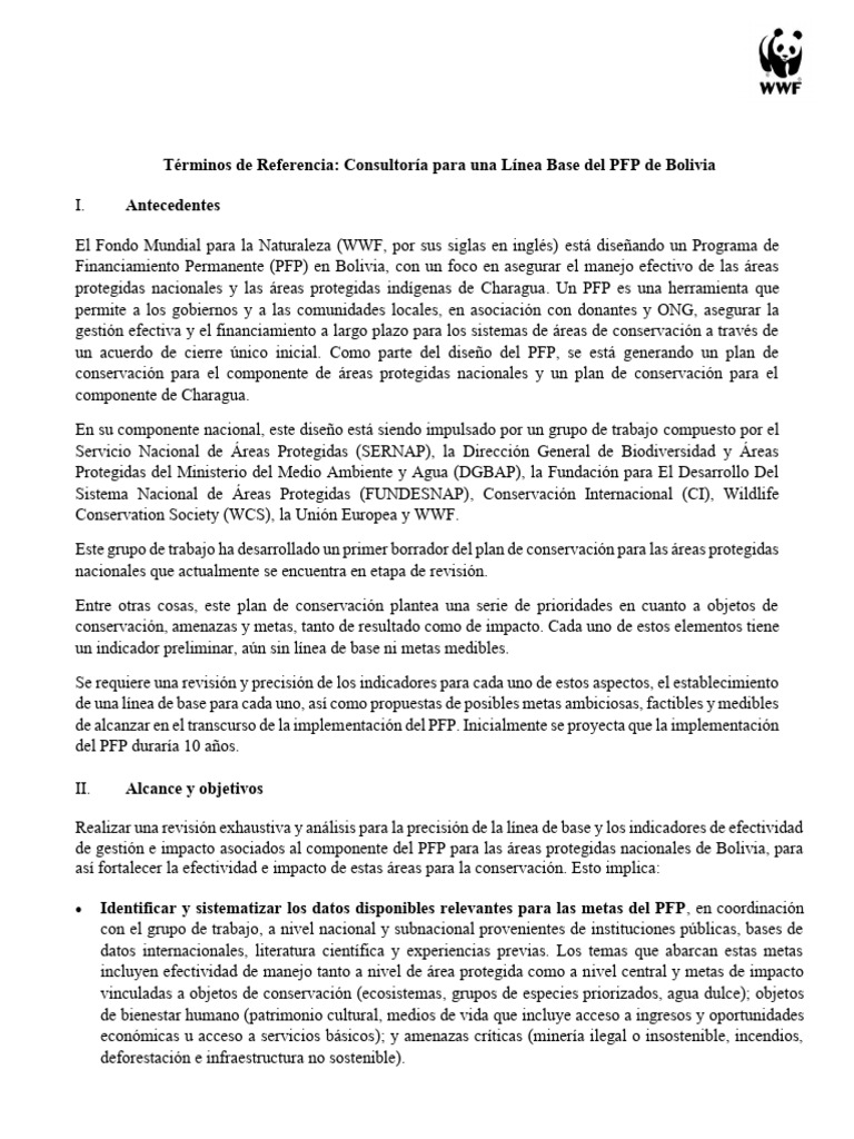 Terminos de Referencia - Consultoria para Una Linea Base Del PFP de ...
